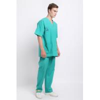 Quality 125 GSM Men Nurse V Neck Green Plain Woven Medical Uniform Suit for sale