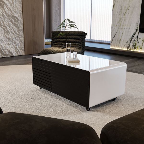 Quality Wireless Charging Modern Smart Coffee Table with Refrigerator and Tempered Glass for sale
