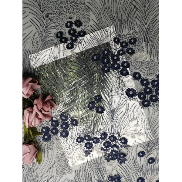 Quality 60 Yards Navy 3D Floral Embroidery Crochet Lace Fabric for sale