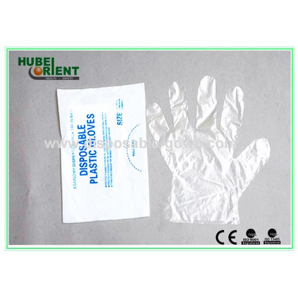 Quality High Density Disposable Short Clear Plastic Gloves With CE / ISO for sale