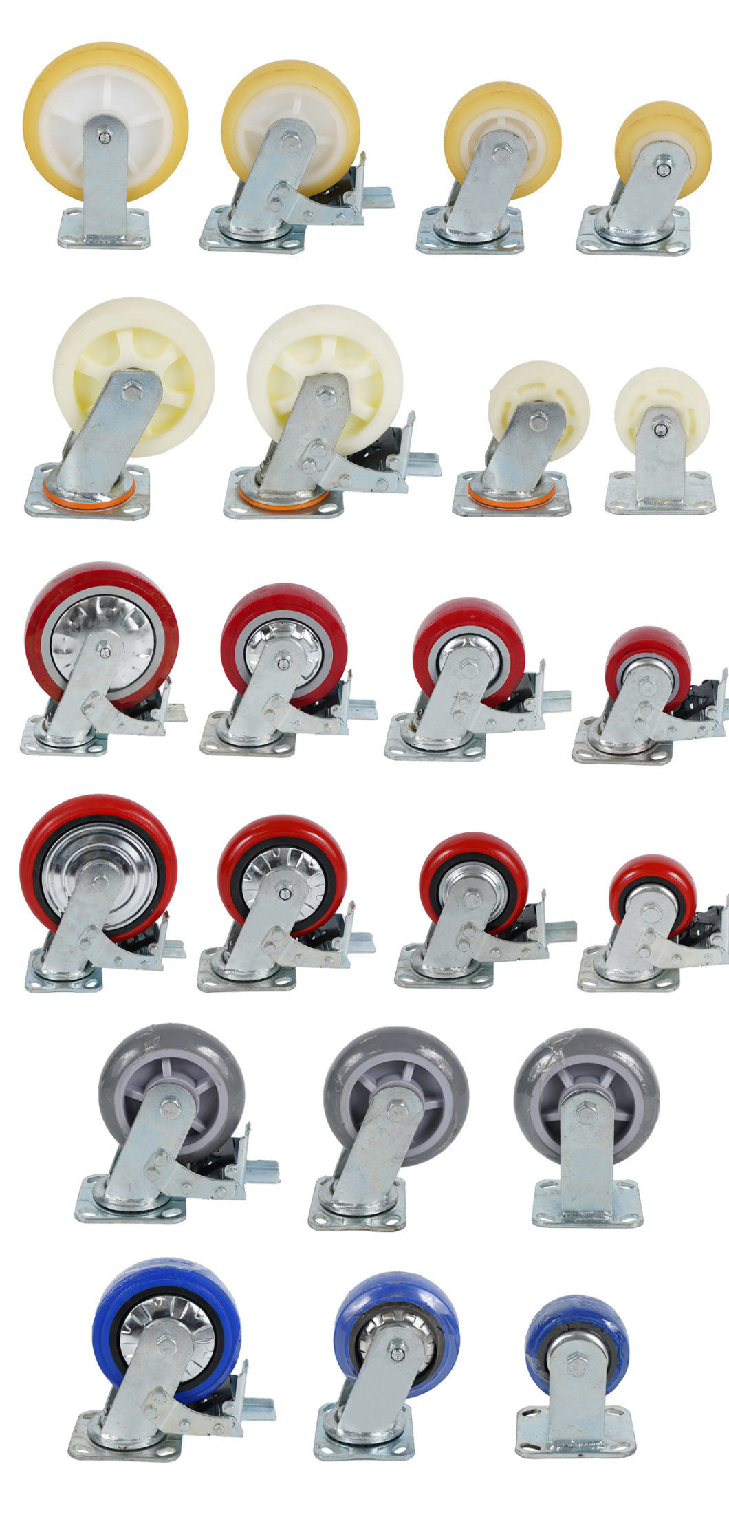100mm 4&quot; Heavy Duty Cast Iron Core PU Caster Red Polyurethane Castors and Universal Wheels for Trolley