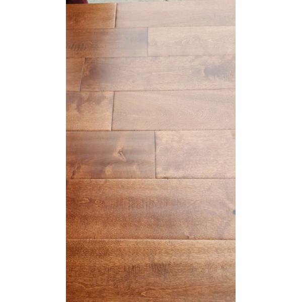 Quality distressed birch solid hardwood flooring with handscraped & charter Mark texture for sale