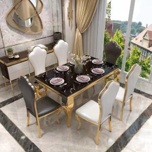 Quality Tempered Glass / Rectangle Marble Apartment Dining Tables For 6 Medium Size for sale