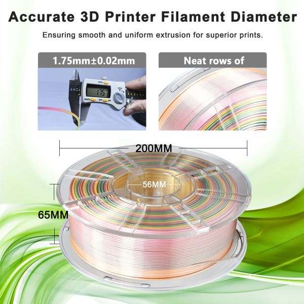 Quality Strong Toughness 3D Printer Silk Rainbow Color 1.75mm PLA Filament for sale