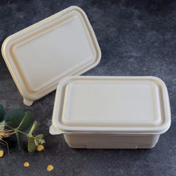 Quality 500 600ML Disposable Compostable Cornstarch Meal Lunch Box Fast Food Packaging for sale