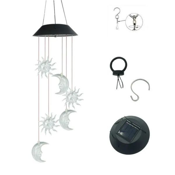 Quality Sun Moon Solar Lights Colorful Wind Chimes for Garden Waterproof Seven Colors Gradient for sale