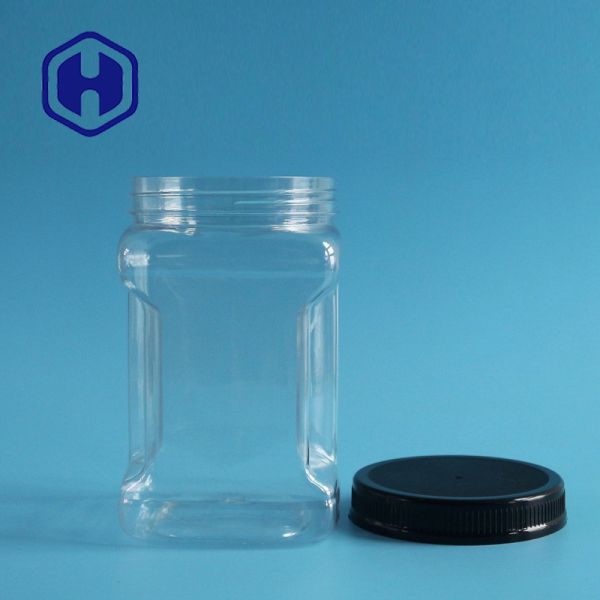 Quality 850ml Bpa Free Square Plastic Grip Jar With Lid PET Food Packaging for sale