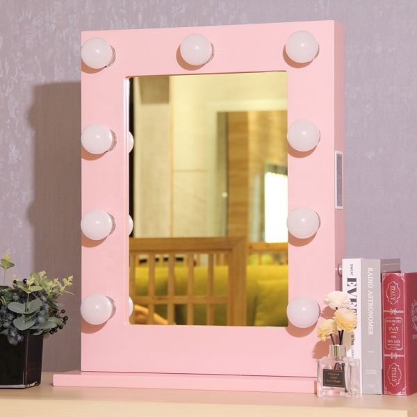 Quality Framed Makeup Mirror With Lights Smart Dimming Pink Led Makeup Mirror for sale