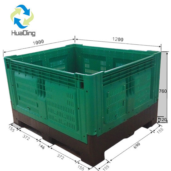 Quality HUADING Plastic Pallet Box Collapsible Container L1200*W1000*H760 mm for for sale